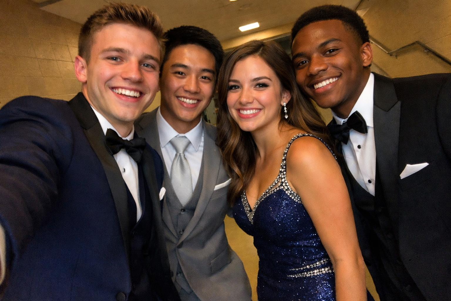 What Color Tux Matches with a Navy Prom Dress?